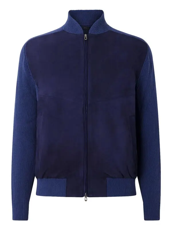 Sease Suede And Ribbed Cotton And Cashmere-blend Bomber Jacket - Blue