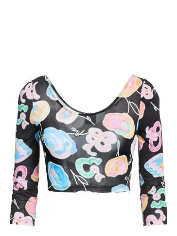 Pinko Floral-print Jersey Crop Top - Black