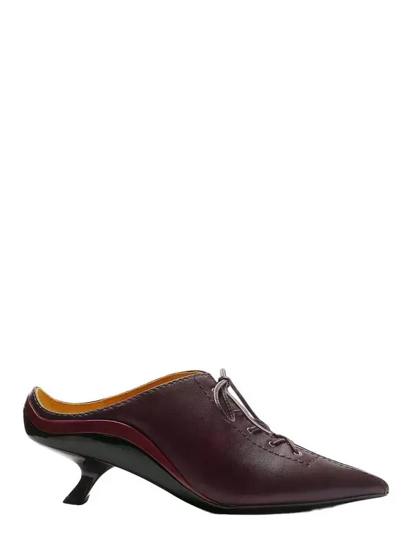 LILI CURIA Point Toe Lace Up Mules - Red