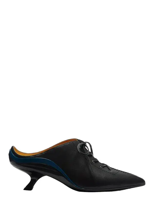 LILI CURIA Victoria Kitten Lace-up Mules - Black