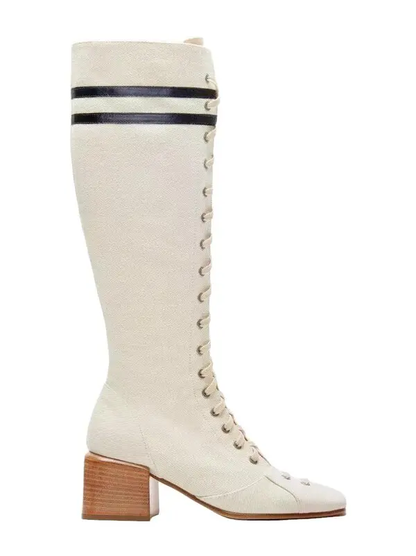 LILI CURIA Isadora Striped Lace-up Boots - Neutrals