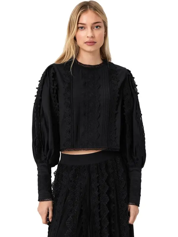 ALLSAINTS Hart Lace Embroidered Top - Black
