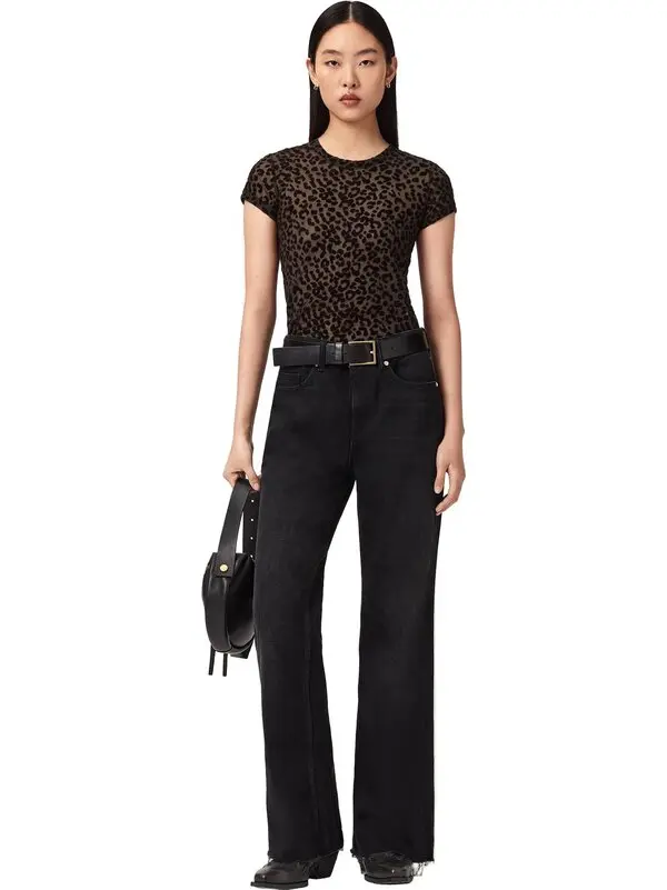ALLSAINTS Ellie Mesh Leopard Print T-shirt - Brown Flock