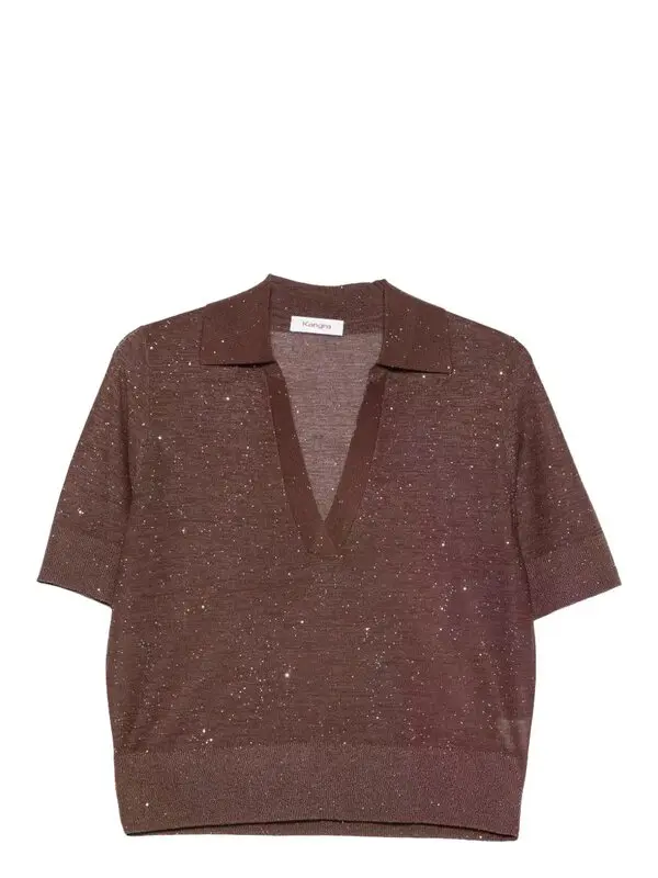 KANGRA V-neck Collared Top - Brown