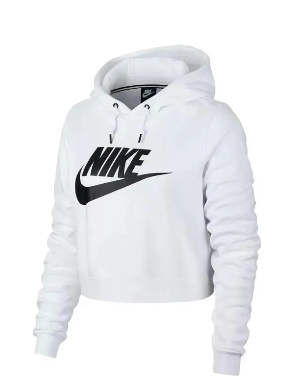 Nike Logo Print Cropped Hoodie - White