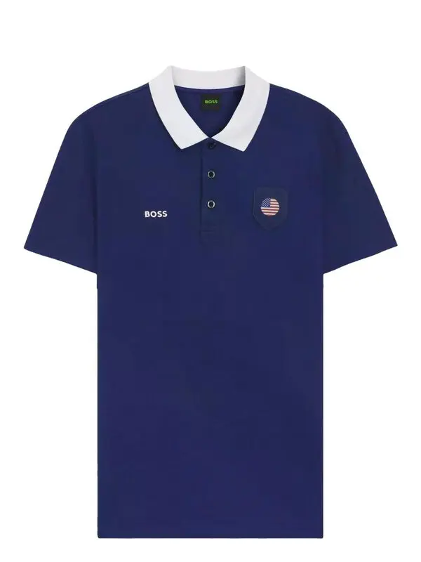 BOSS Flag-patch Polo Shirt - Blue