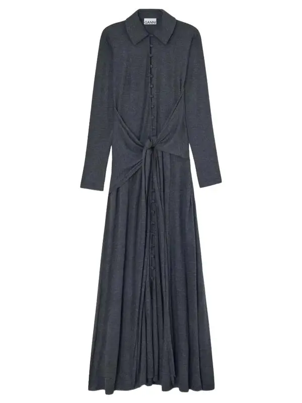 GANNI Buttoned Tie-waist Maxi Dress - Grey