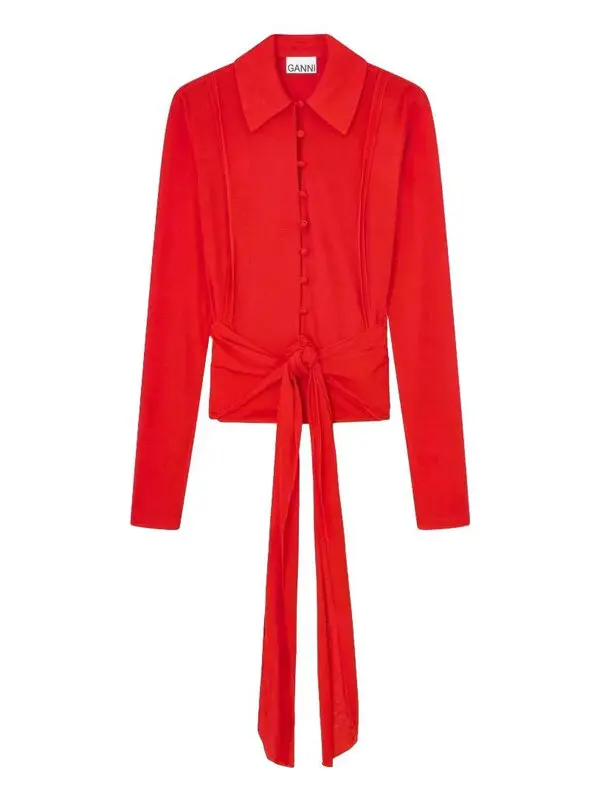 GANNI Tie-detail Button-up Shirt - Red