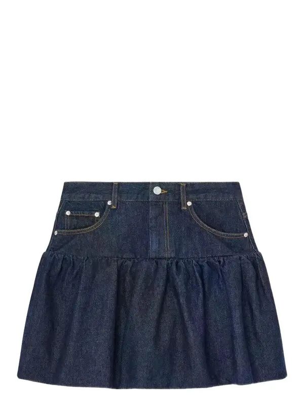 GANNI Ruffled Denim Mini Skirt - Blue