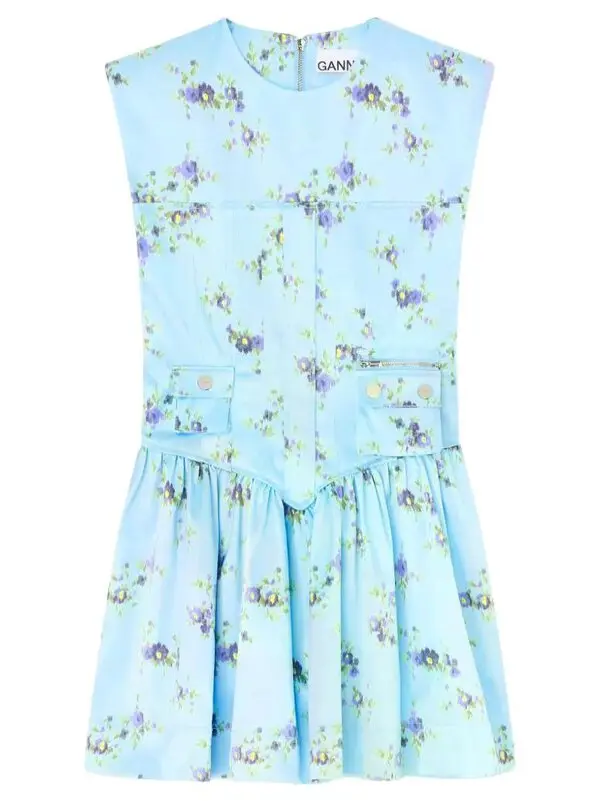 GANNI Floral-print Mini Dress - Blue