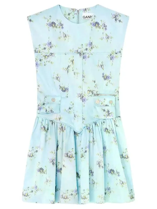 GANNI Floral-print Mini Dress - Blue