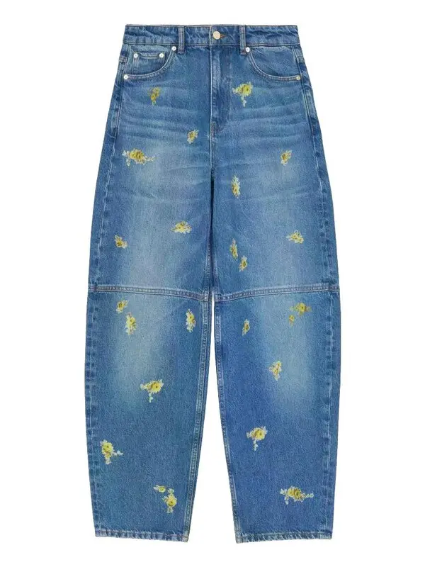 GANNI Floral-embroidered Jeans - Blue