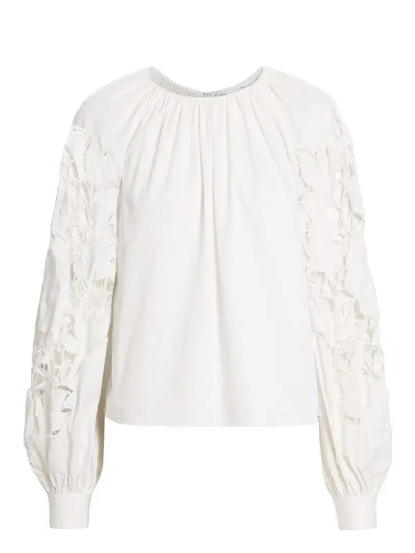 Oscar De La Renta Broderie Anglaise Cotton-blend Blouse - White