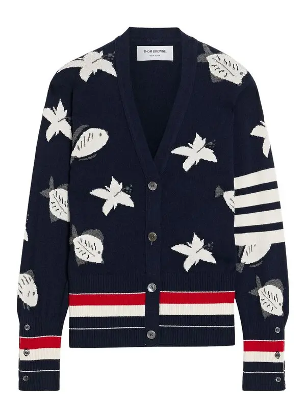 Thom Browne Intarsia Cashmere Cardigan - Navy