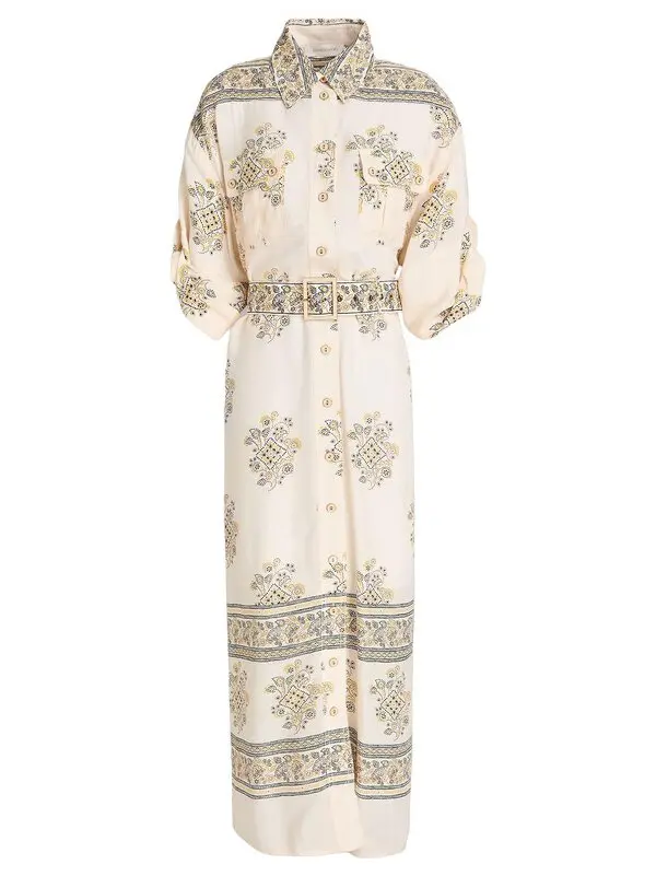 Zimmermann Printed Crepe De Chine Midi Shirt Dress - Cream