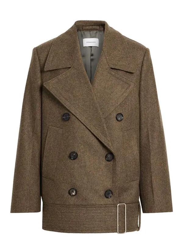 FERRAGAMO Double-breasted Wool-twill Coat - Army Green