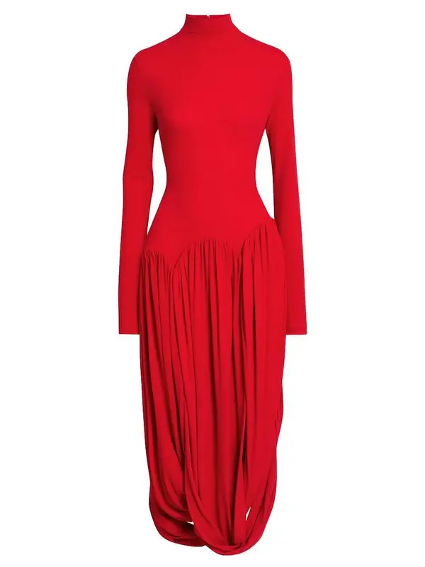 FERRAGAMO Draped Stretch-jersey Turtleneck Maxi Dress - Tomato Red