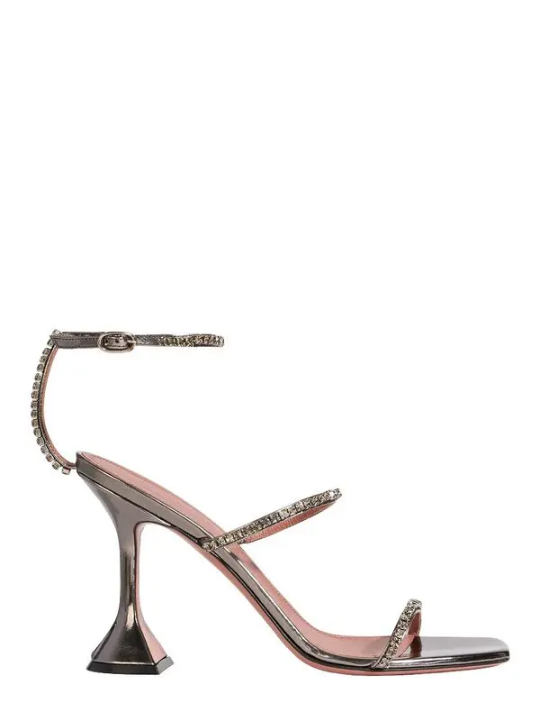 Amina Muaddi Gilda Crystal-embellished Mirrored-leather Sandals - Gunmetal
