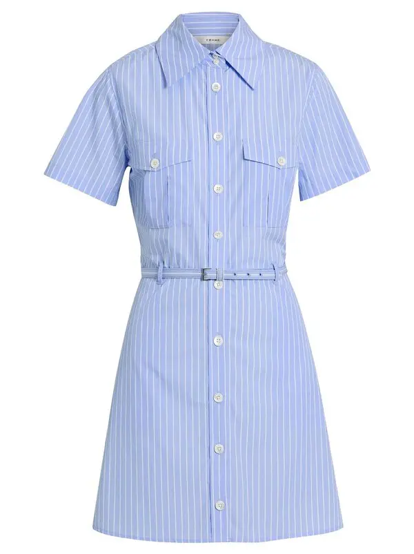 FRAME The Striped Safari Mini Shirt Dress - Light Blue