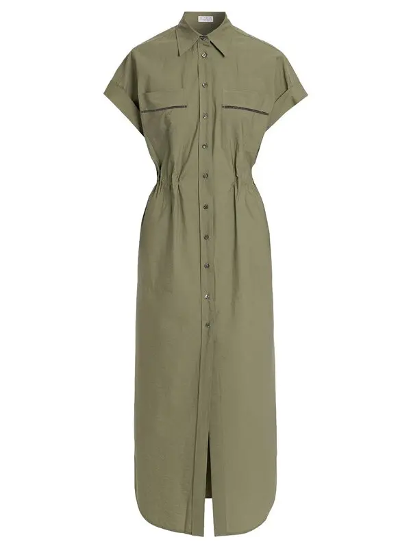 Brunello Cucinelli Cotton-poplin Maxi Shirt Dress - Army Green