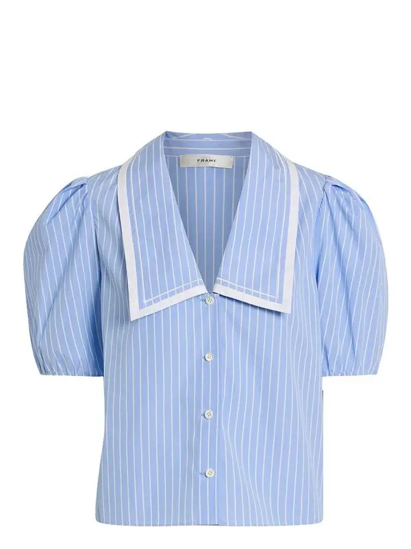 FRAME The Stripe Sailor Cotton-poplin Blouse - Light Blue