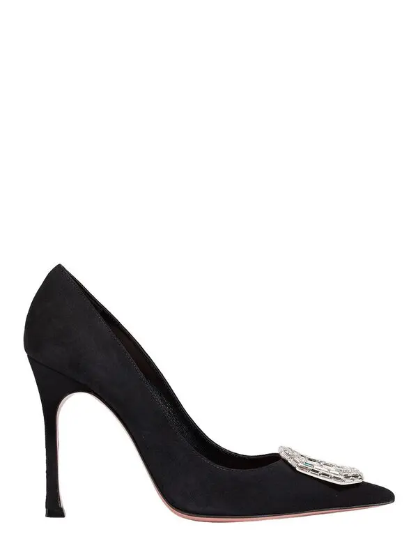 Amina Muaddi Camelia 105 Crystal-embellished Suede Pumps - Black