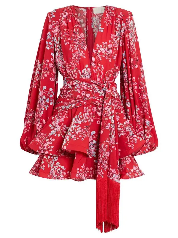 BRONX AND BRONCO Bedouin Ruffled Floral-print Crepe De Chine Dress - Crimson