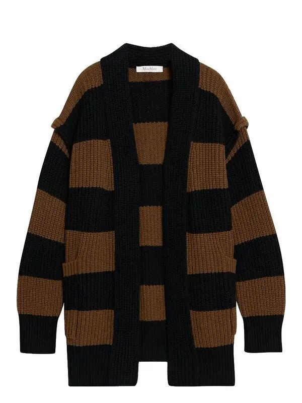 Max Mara Striped Ribbed Wool And Cashmere-blend Cardigan - Brown