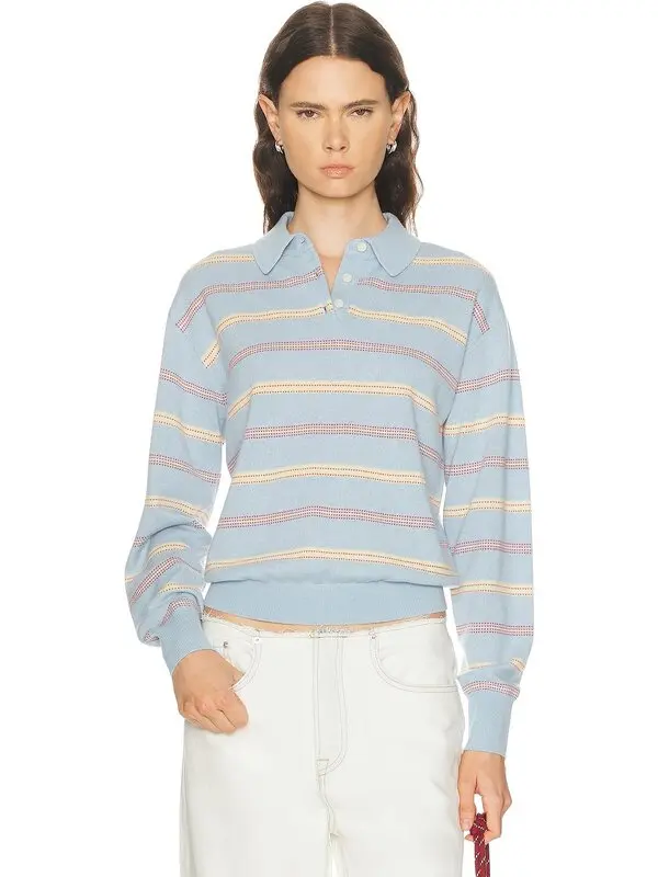 Guest In Residence Collegiate Stripe Polo Sweater - Clear Sky Combo