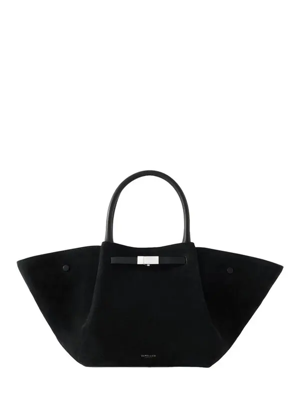 DEMELLIER The New York Midi Leather-trimmed Suede Tote - Black