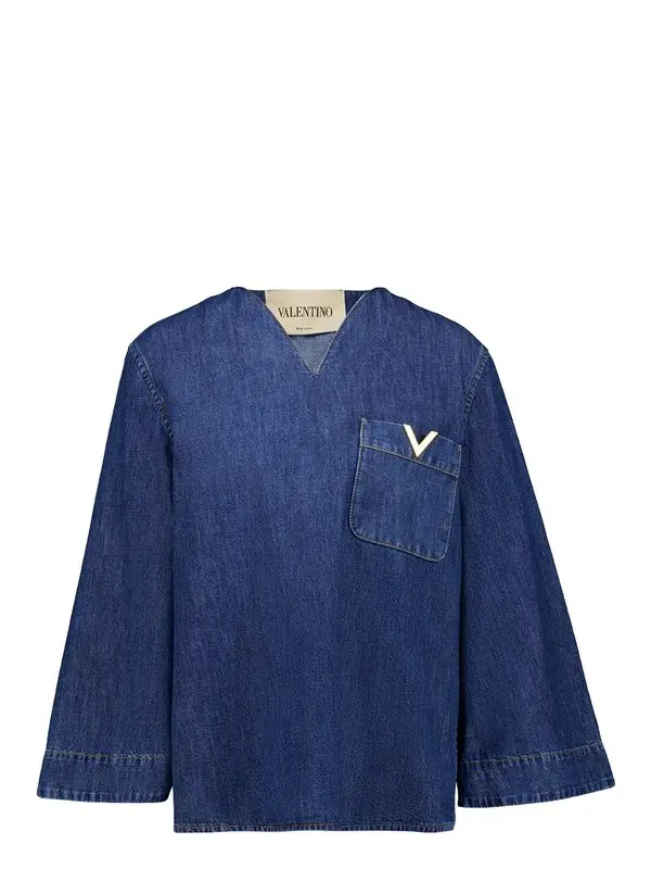 Valentino Garavani Denim Chambray V-neck Shirt - Blue