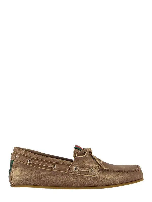 Gucci Washed Leather Boat Shoes - Brown