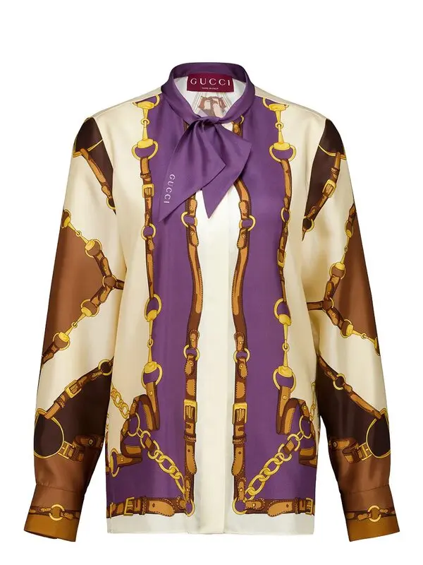 Gucci Printed Silk Twill Shirt - Purple