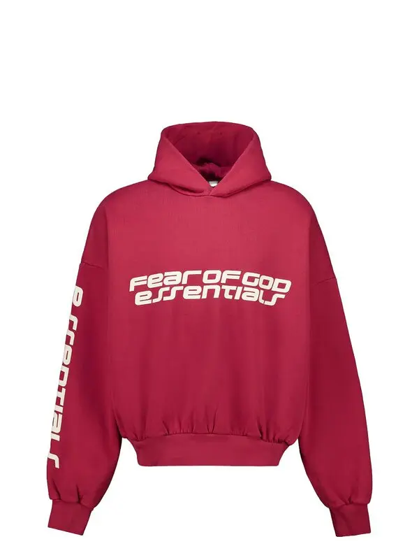 Fear Of God Cropped Relaxed Hooded Sweatshirt - Red