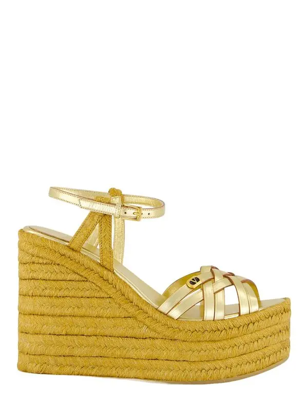 Valentino Garavani Calf Leather Wedge Espadrilles - Gold
