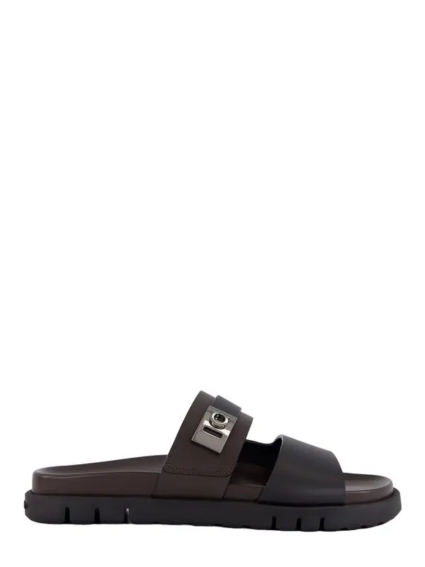 FERRAGAMO Double Strap Leather Sandals With Hug Buckle - Black