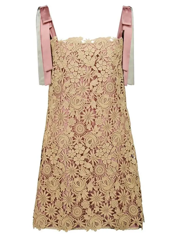 Valentino Garavani Guipure Flower Mix Mini Dress - Beige