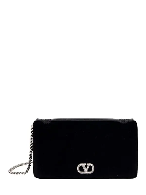Valentino Garavani Crystal Logo Clutch - Black
