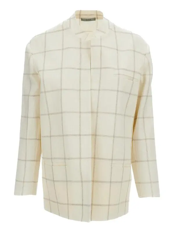 Dusan Checked Mandarin-collar Jacket - Beige