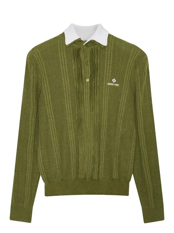 SHUSHU/TONG Contrast Collar Knit Pullover - Green