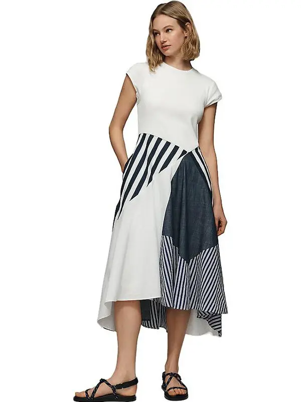 Maeve Patchwork Midi Dress - Blue / White