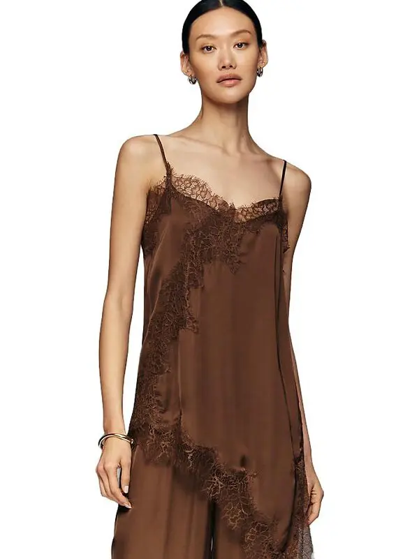 LYREBIRD Heirloom Lace Asymmetrical Camisole Top - Chocolate