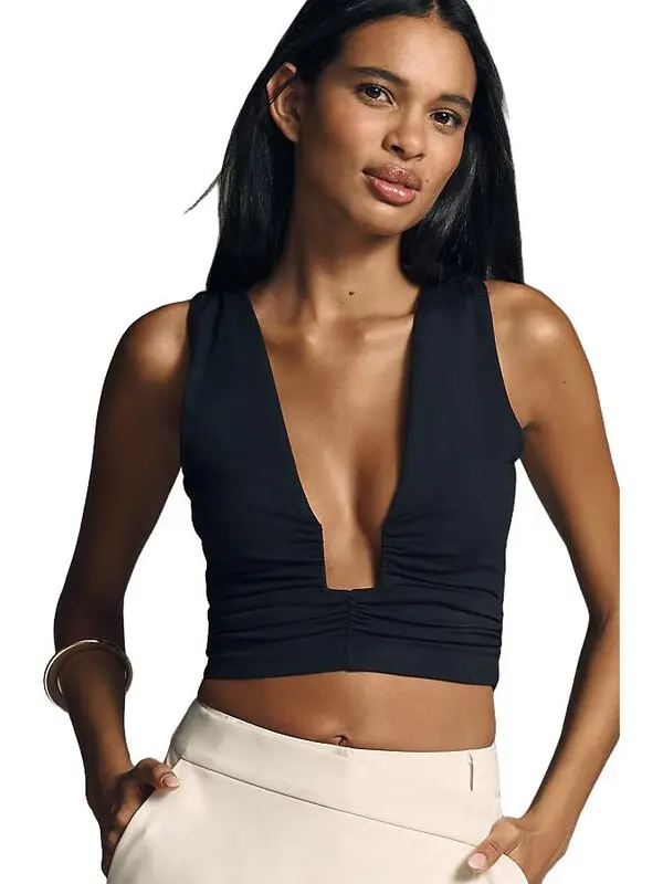 Susana Monaco Sleeveless Plunged Halter Top - Black
