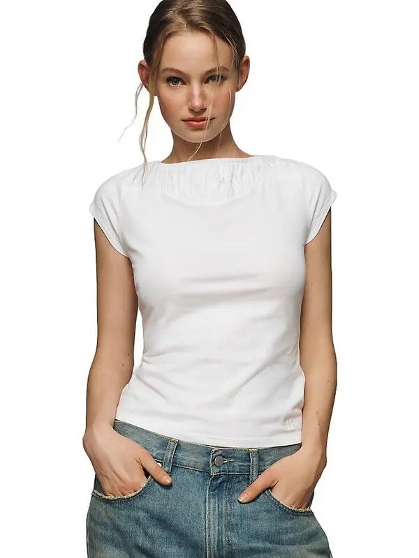 Maeve Iris Cap-sleeve T-shirt Top - Bright White