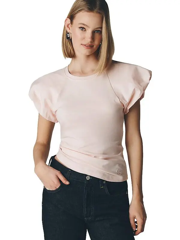 Maeve Flutter-sleeve T-shirt Top - Pink Salt