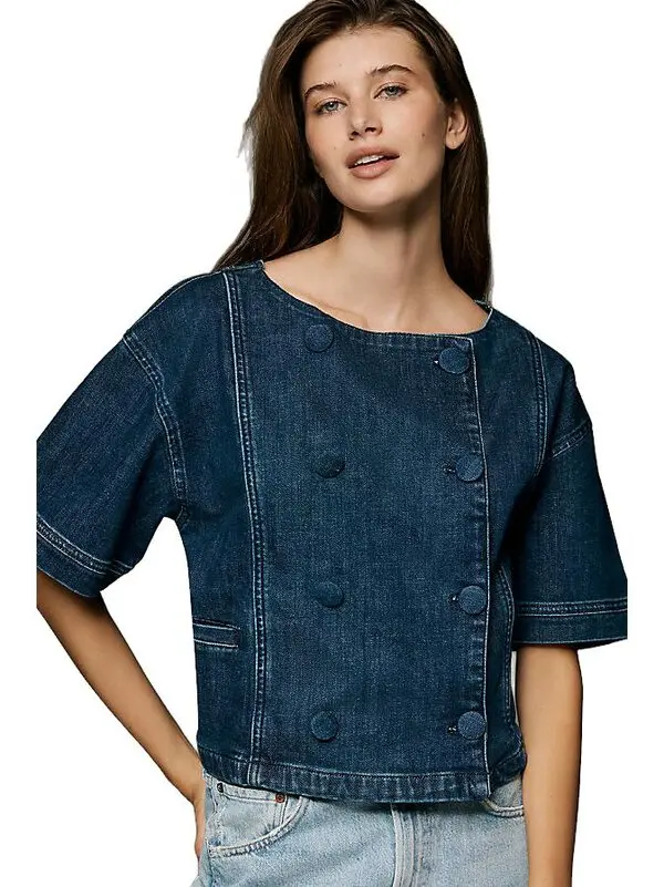 Maeve Short-sleeve Double-breasted Denim Jacket - Medium Denim