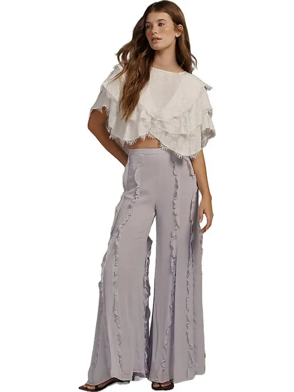 Anthropologie Sheer Ruffle Flare Pants - Bright Lavender