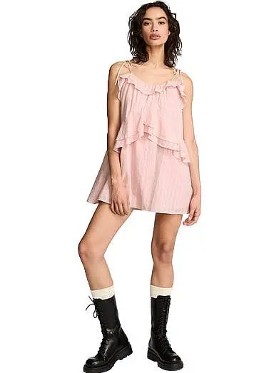 Pink Flowy Ruffle Mini Dress - Pink