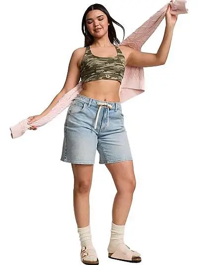 Pink Denim Mid-rise Baggy Jorts - Blue