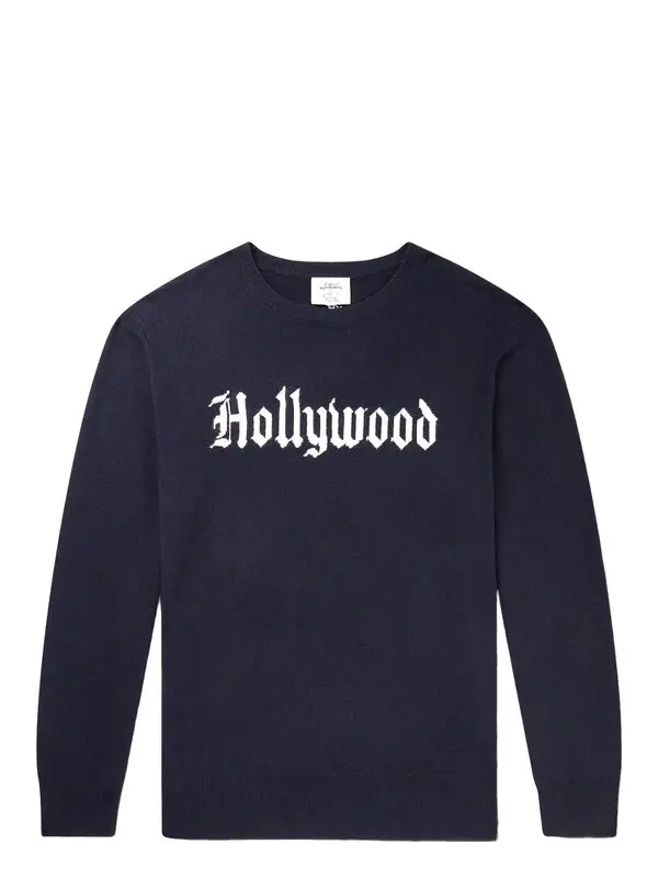 HOLLYWOOD AUTHENTIC Hollywood Gothic Logo-intarsia Organic Cashmere Sweater - Blue